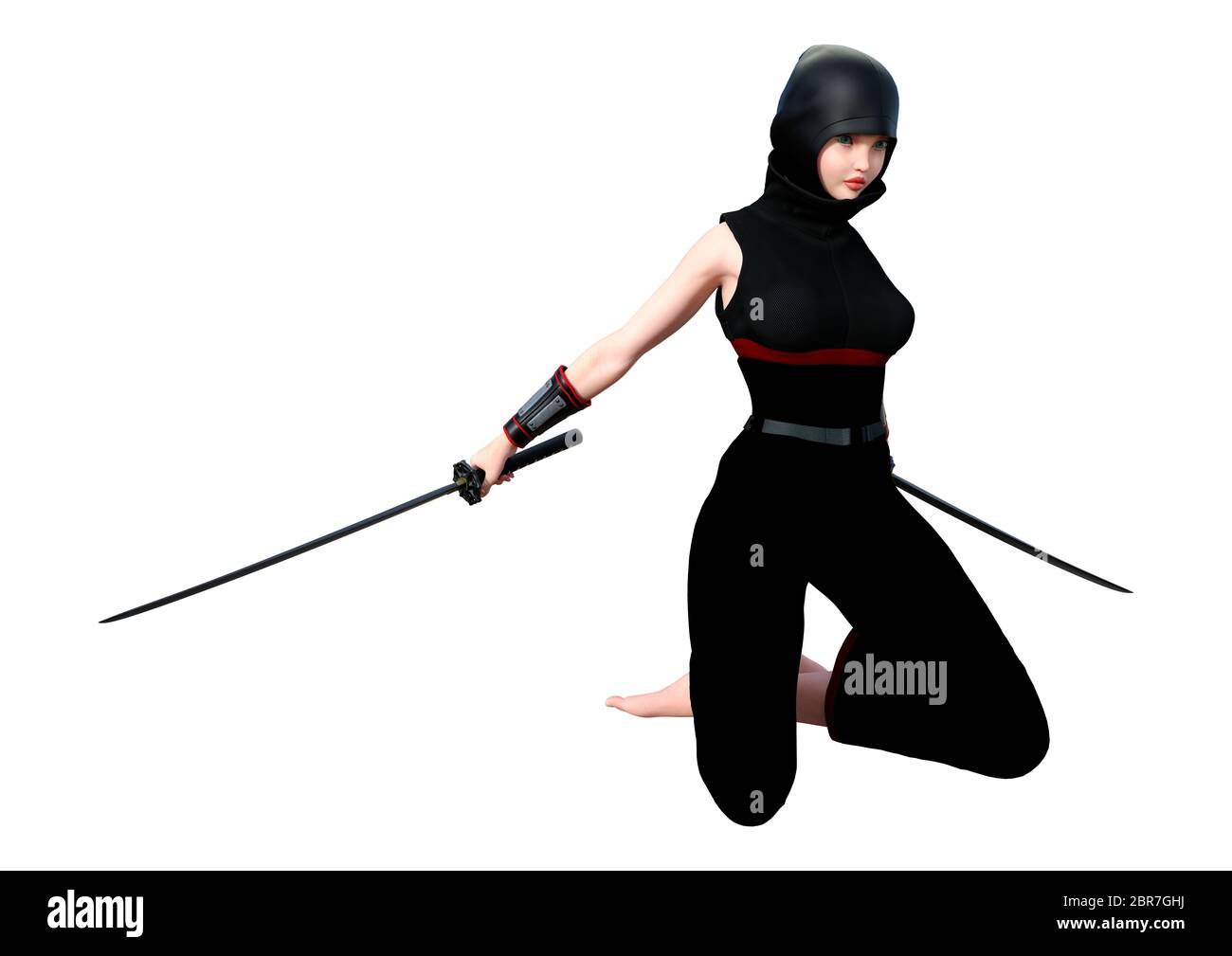 3D rendering of a female ninja isolated on white background Stock Photo ...