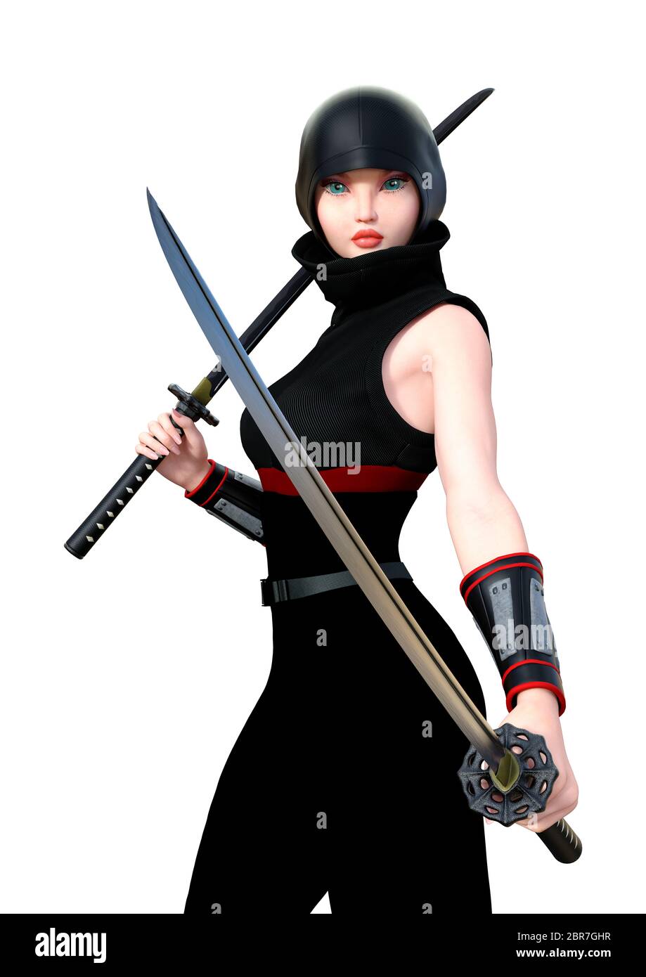 3D rendering of a female ninja isolated on white background Stock Photo ...
