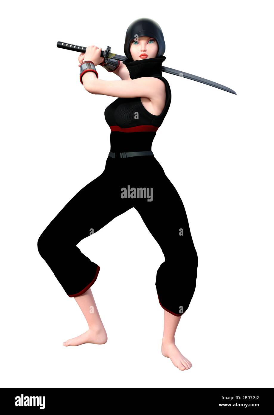 3D rendering of a female ninja isolated on white background Stock Photo ...