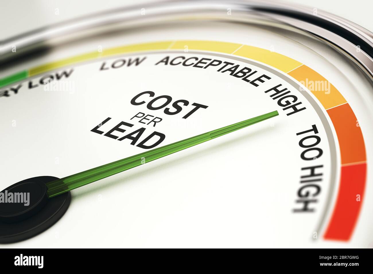 3D illustration of a gauge for analyzing cost per lead amount Stock ...