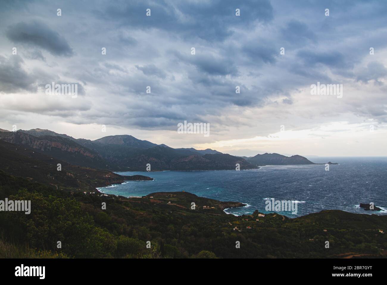 Beautiful sunset landscape near Byzantine village Velanidia cape Malea ...