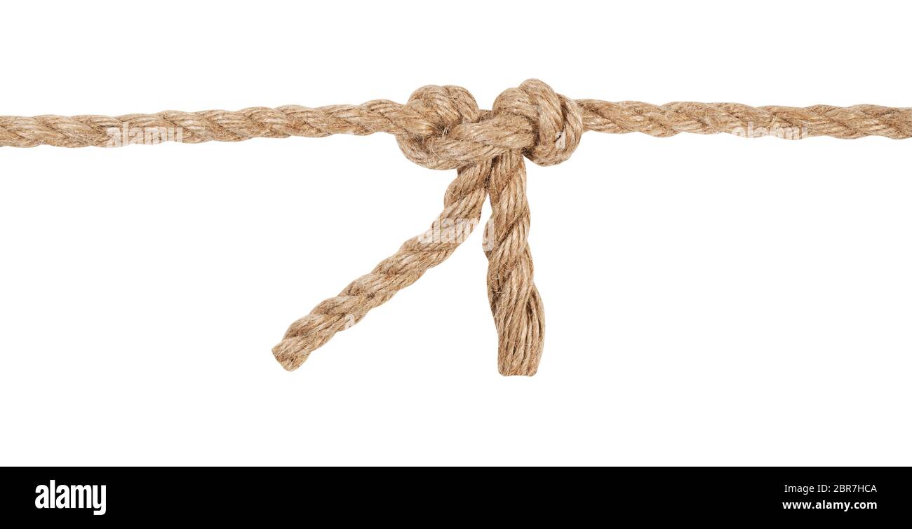 another side of grass knot joining two ropes isolated on white ...