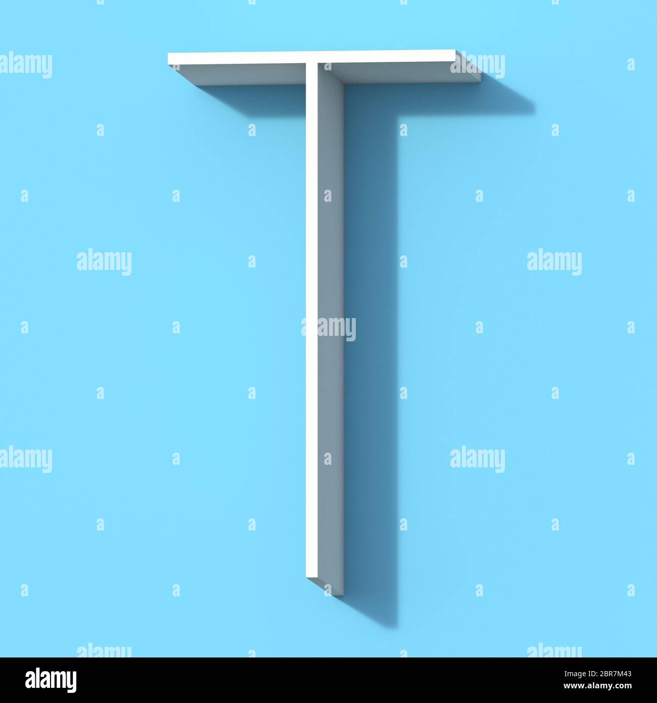 Line font with shadow Letter T 3D rendering illustration on blue ...