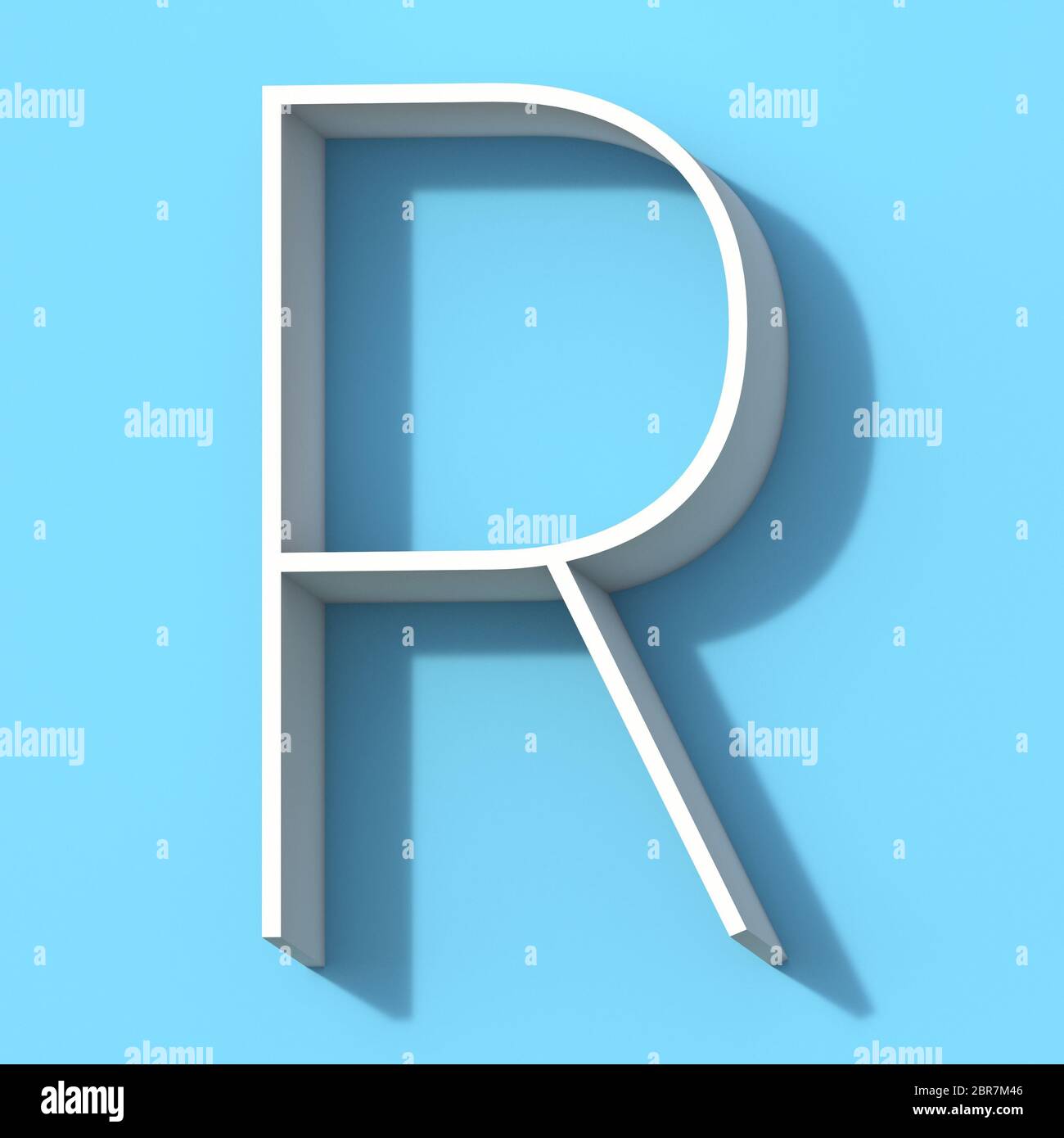 Line font with shadow Letter R 3D rendering illustration on blue ...