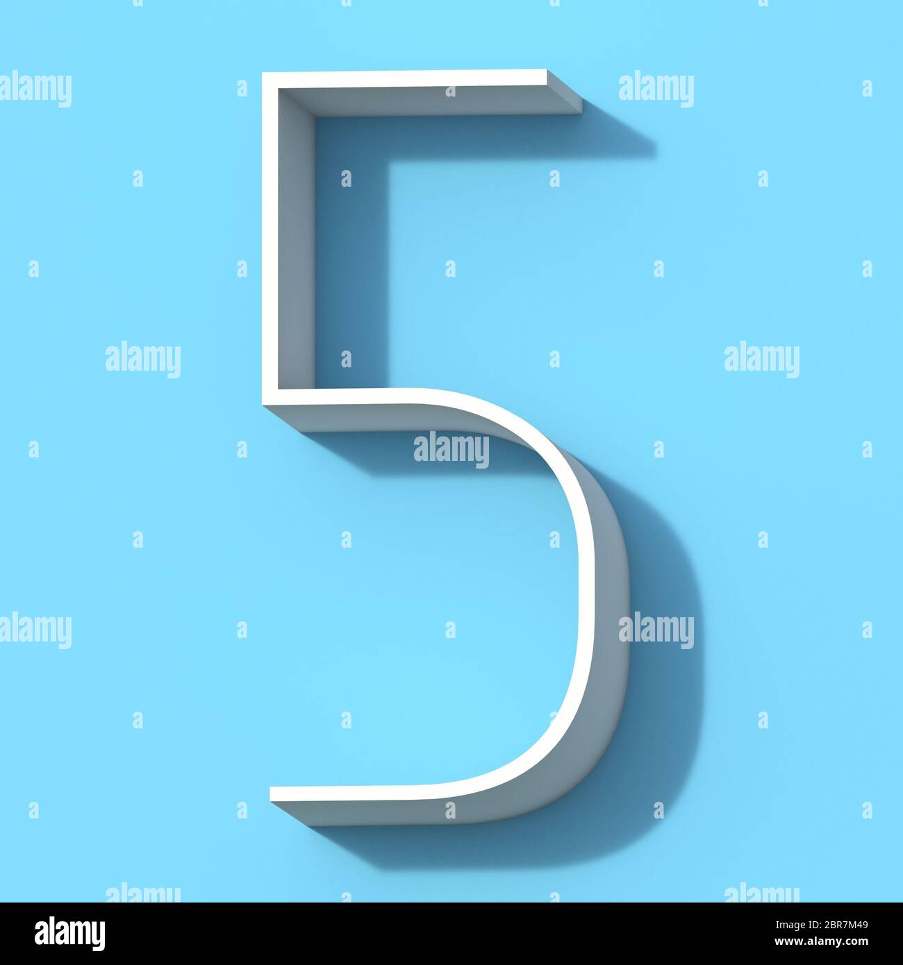 Line font with shadow Number 5 FIVE 3D rendering illustration on blue ...