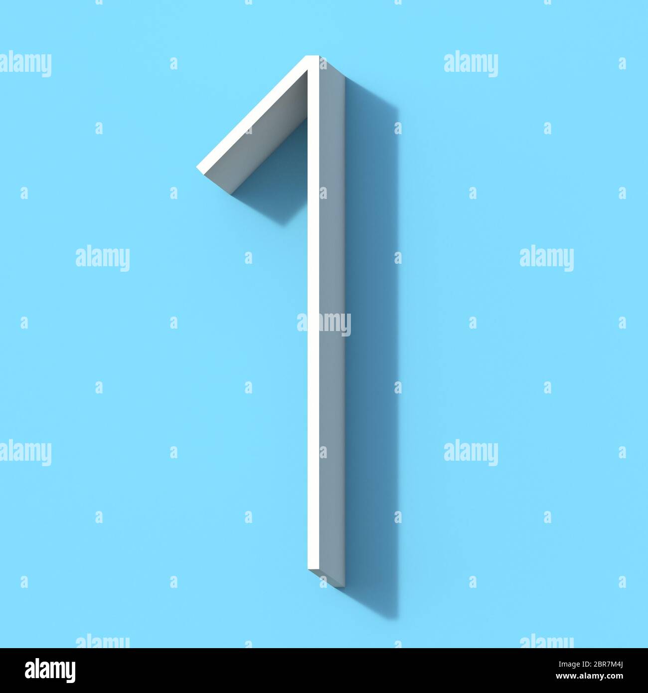 Line font with shadow Number 1 ONE 3D rendering illustration on blue ...