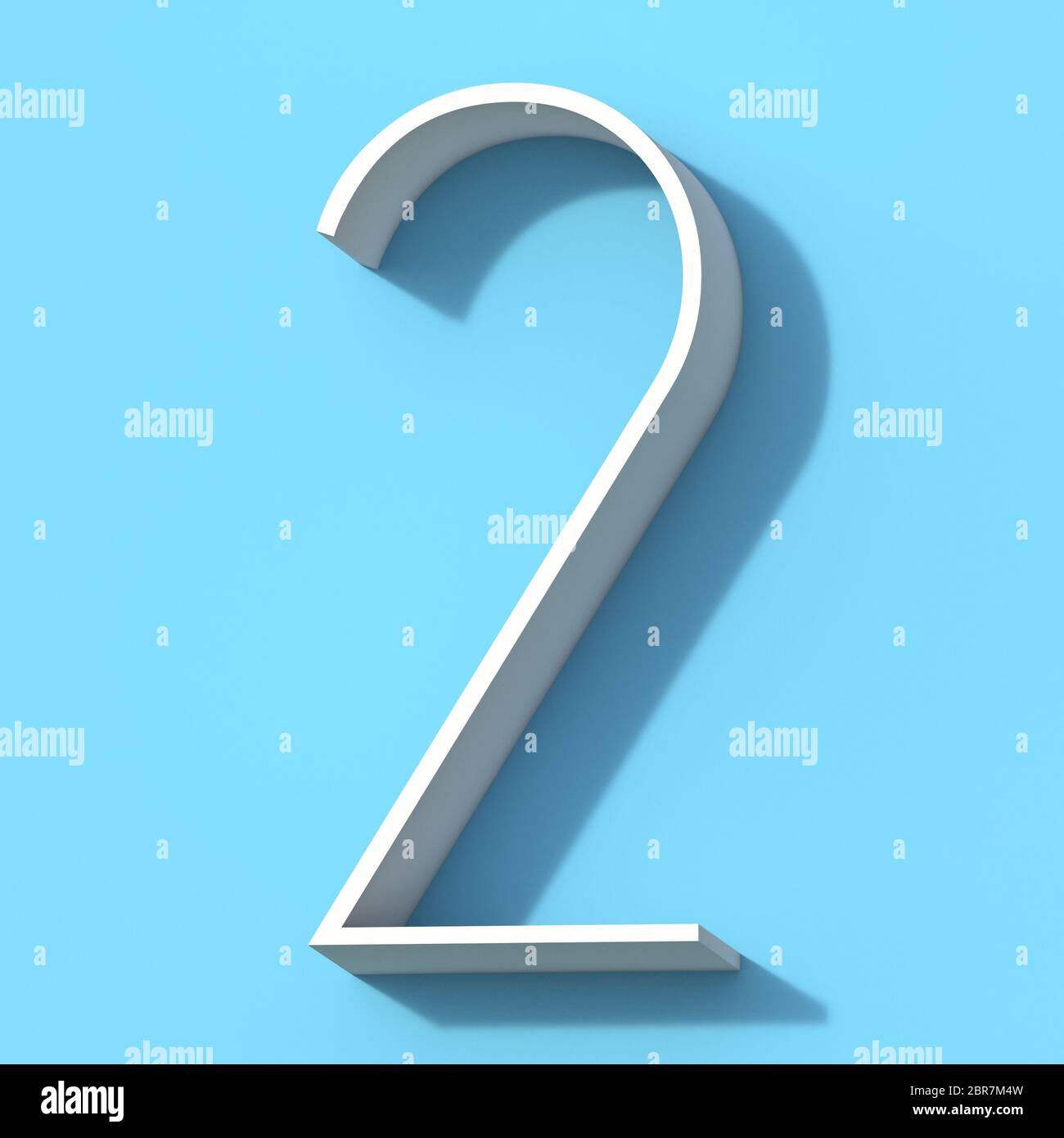 Line font with shadow Number 2 TWO 3D rendering illustration on blue ...