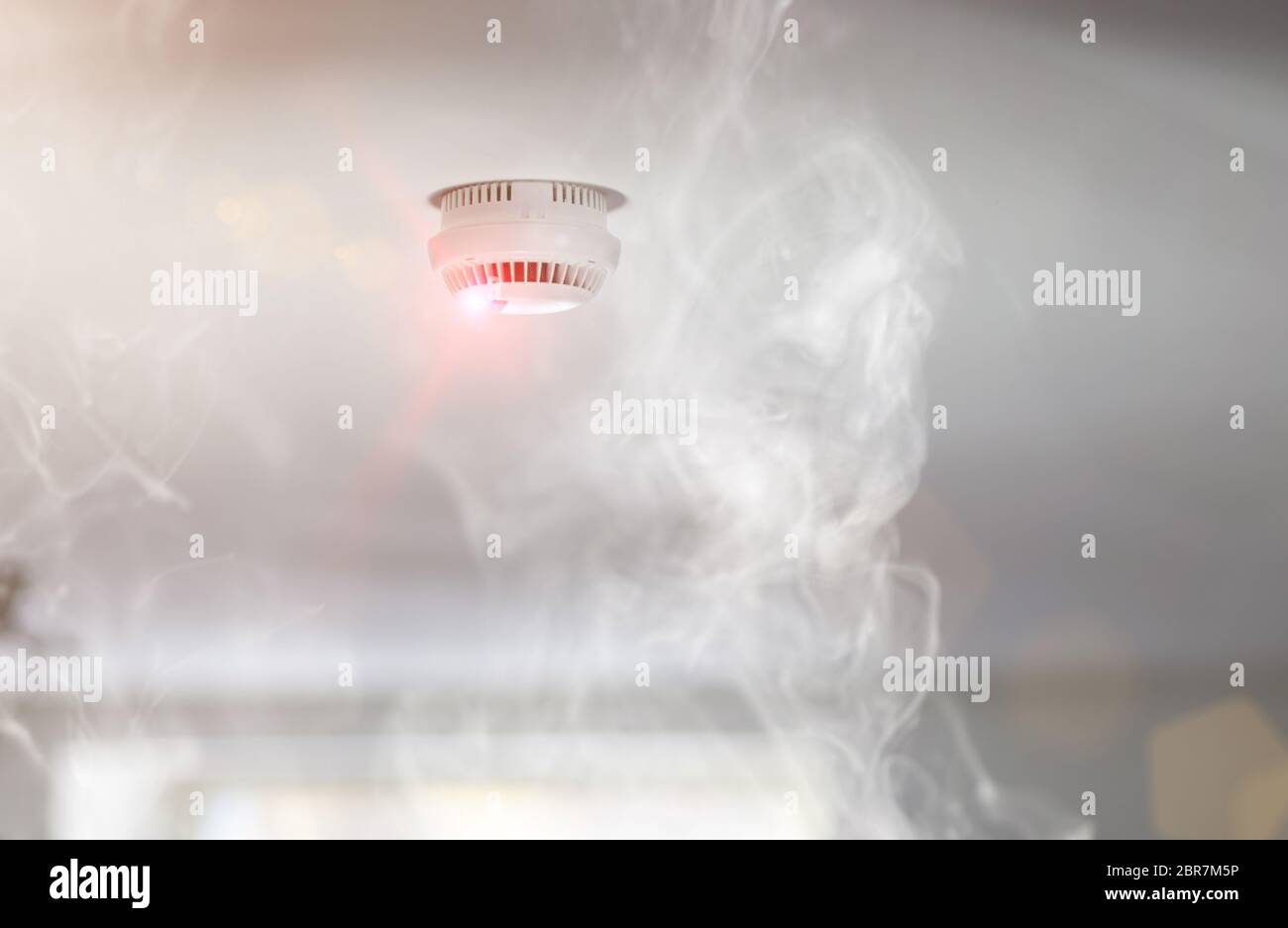 Smoke detector mounted on roof in apartment Stock Photo - Alamy