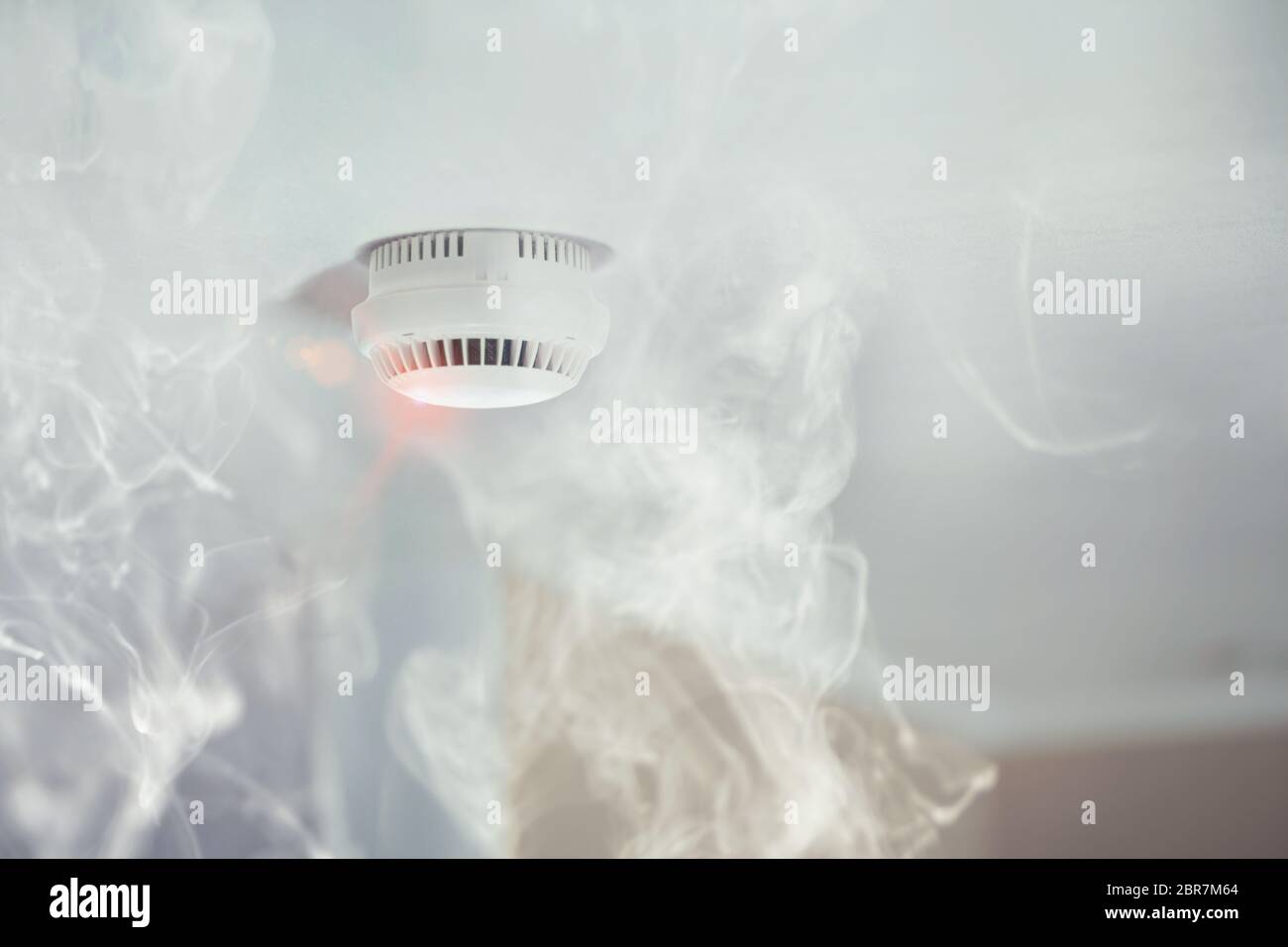 Smoke detector mounted on roof in apartment Stock Photo - Alamy