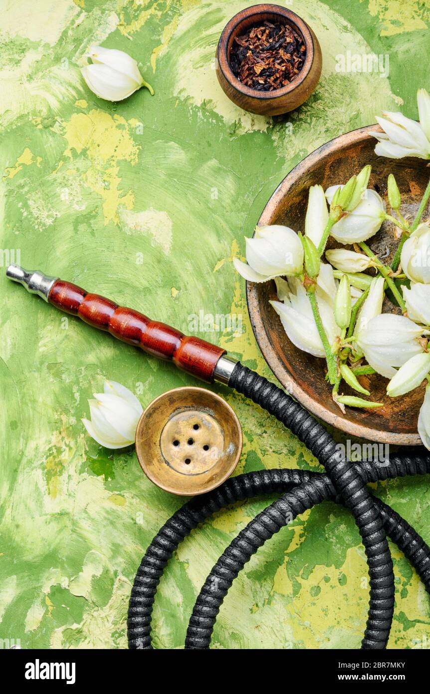 Turkish smoking hookah with the scent of yucca.Flower tobacco.Smoking ...