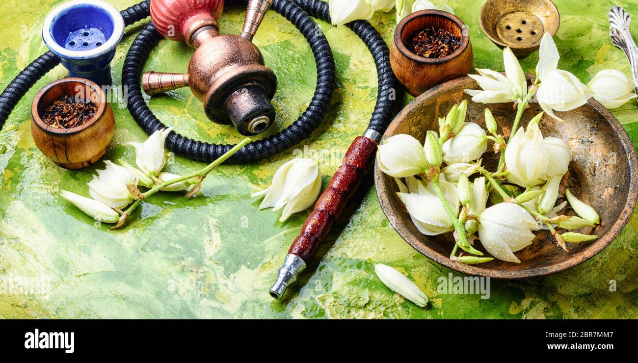 Turkish smoking hookah with the scent of yucca.Flower tobacco.Smoking ...