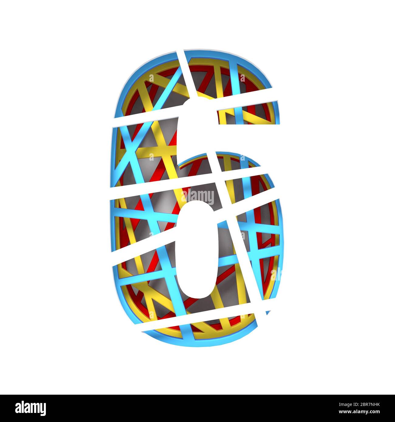Colorful paper cut out font Number 6 SIX 3D render illustration ...