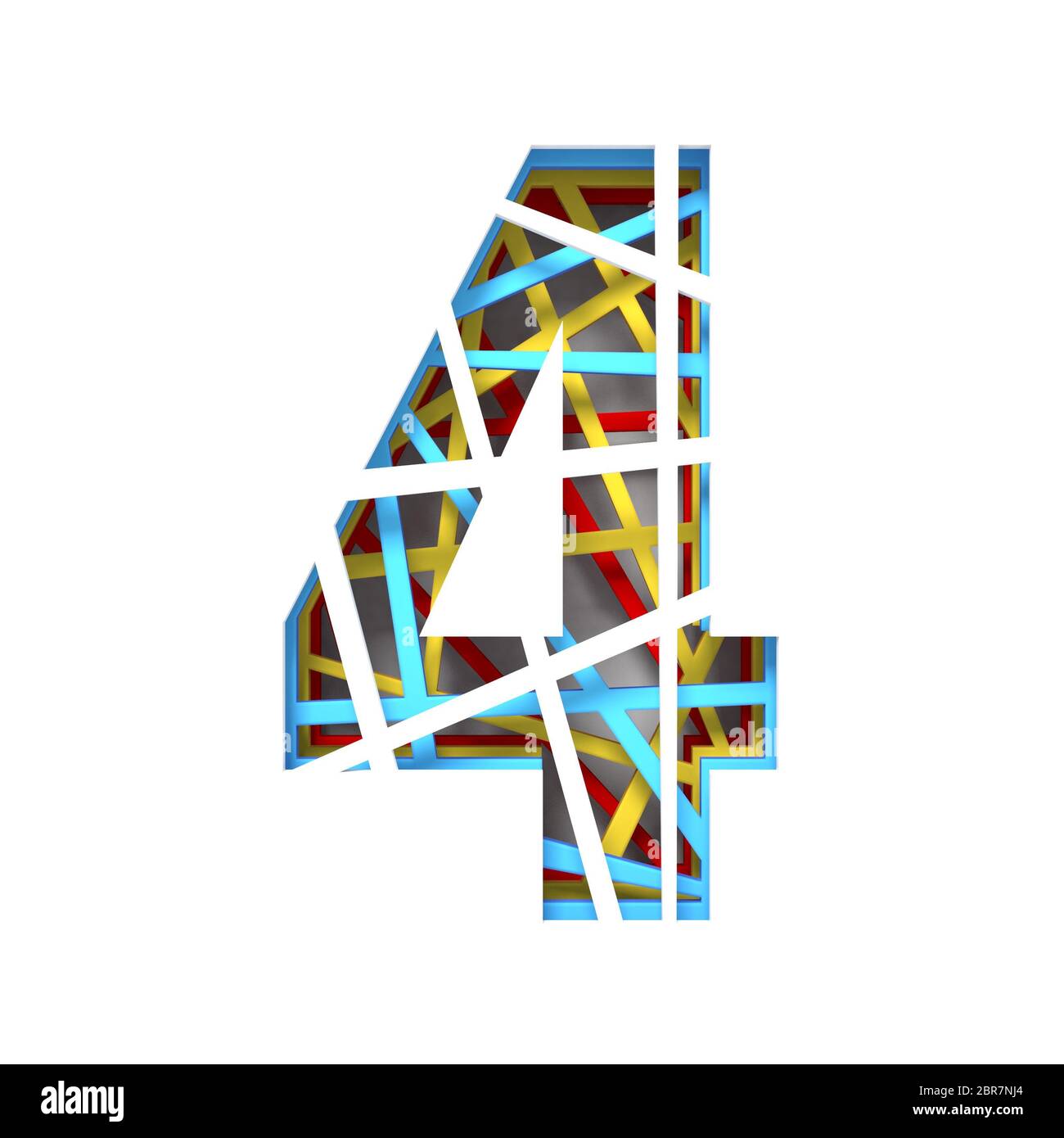 Colorful paper cut out font Number 4 FOUR 3D render illustration ...