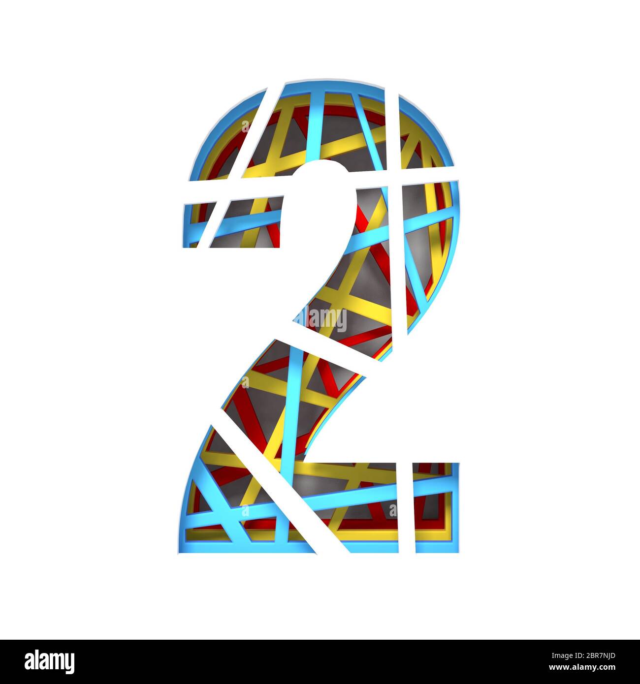 Colorful paper cut out font Number 2 TWO 3D render illustration ...
