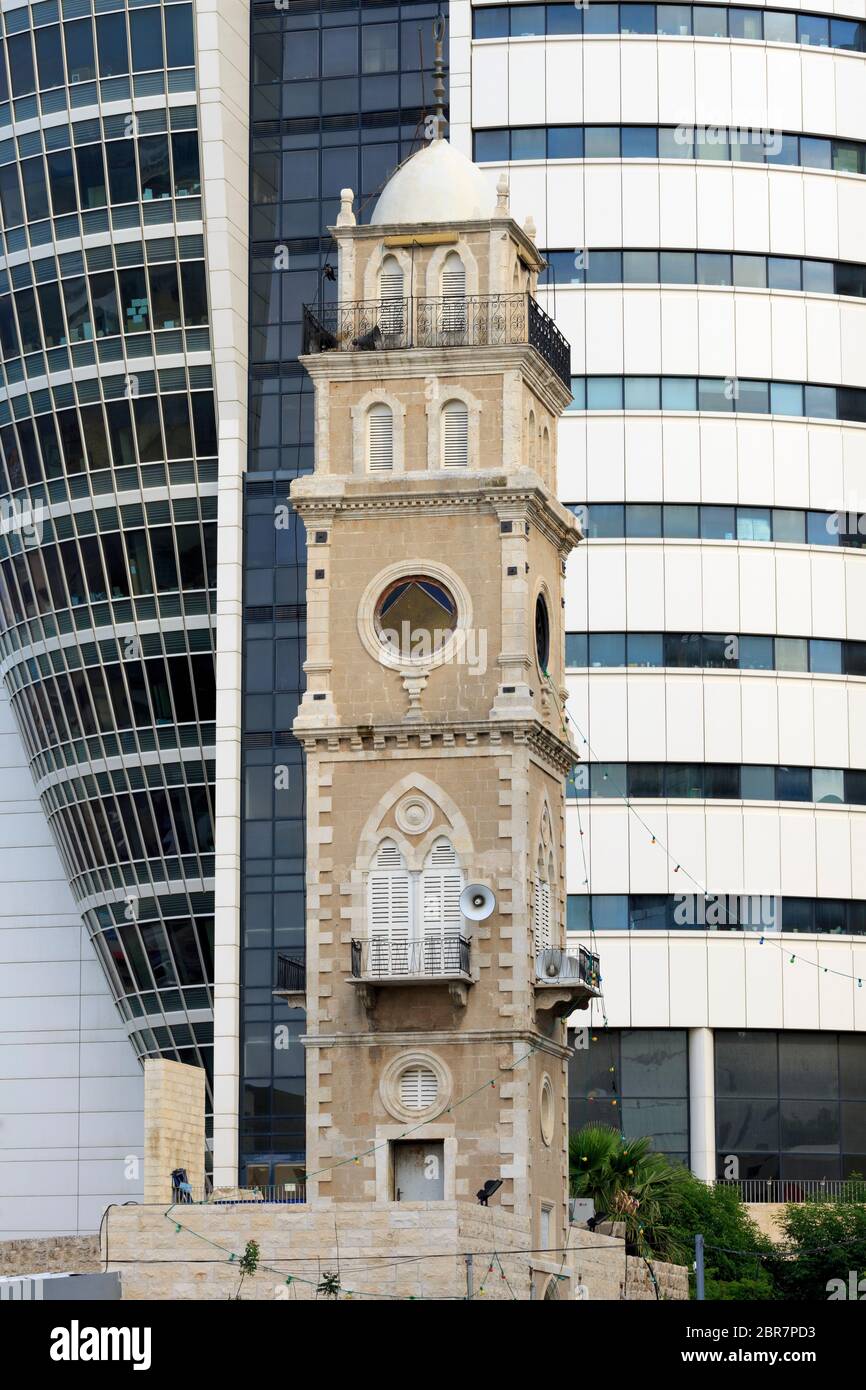 The Sail Tower & Big Mosque, Port of Haifa, Israel Stock Photo - Alamy