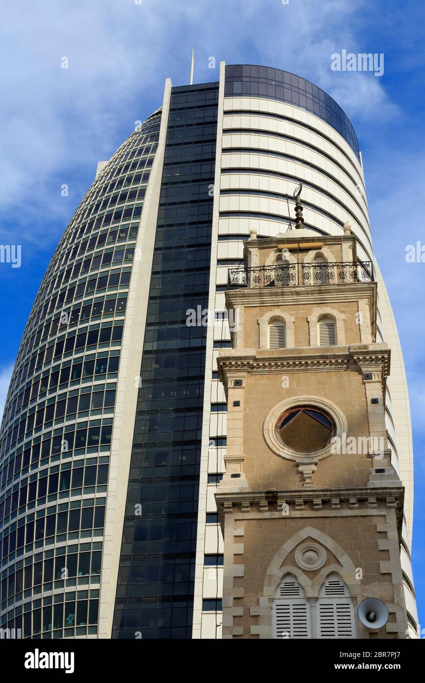 The Sail Tower & Big Mosque, Port of Haifa, Israel Stock Photo - Alamy