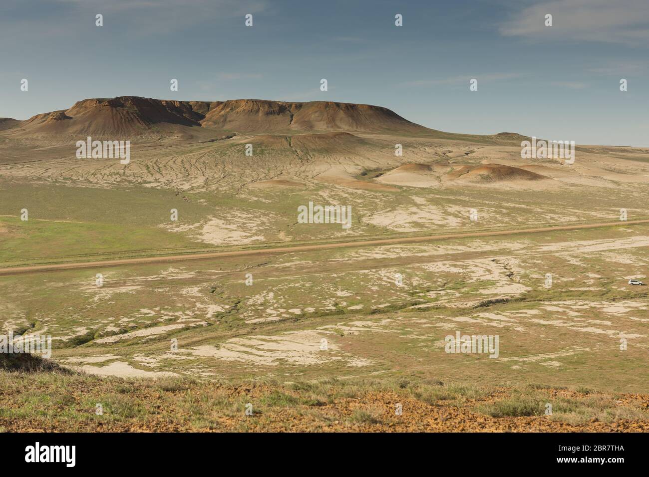 Consequences of the Aral sea disaster.Steppe and sand on the site of ...