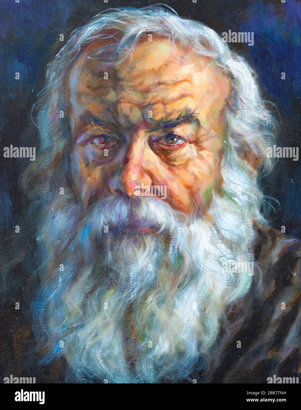 oil on canvas of an old man with white beard and hair Stock Photo - Alamy
