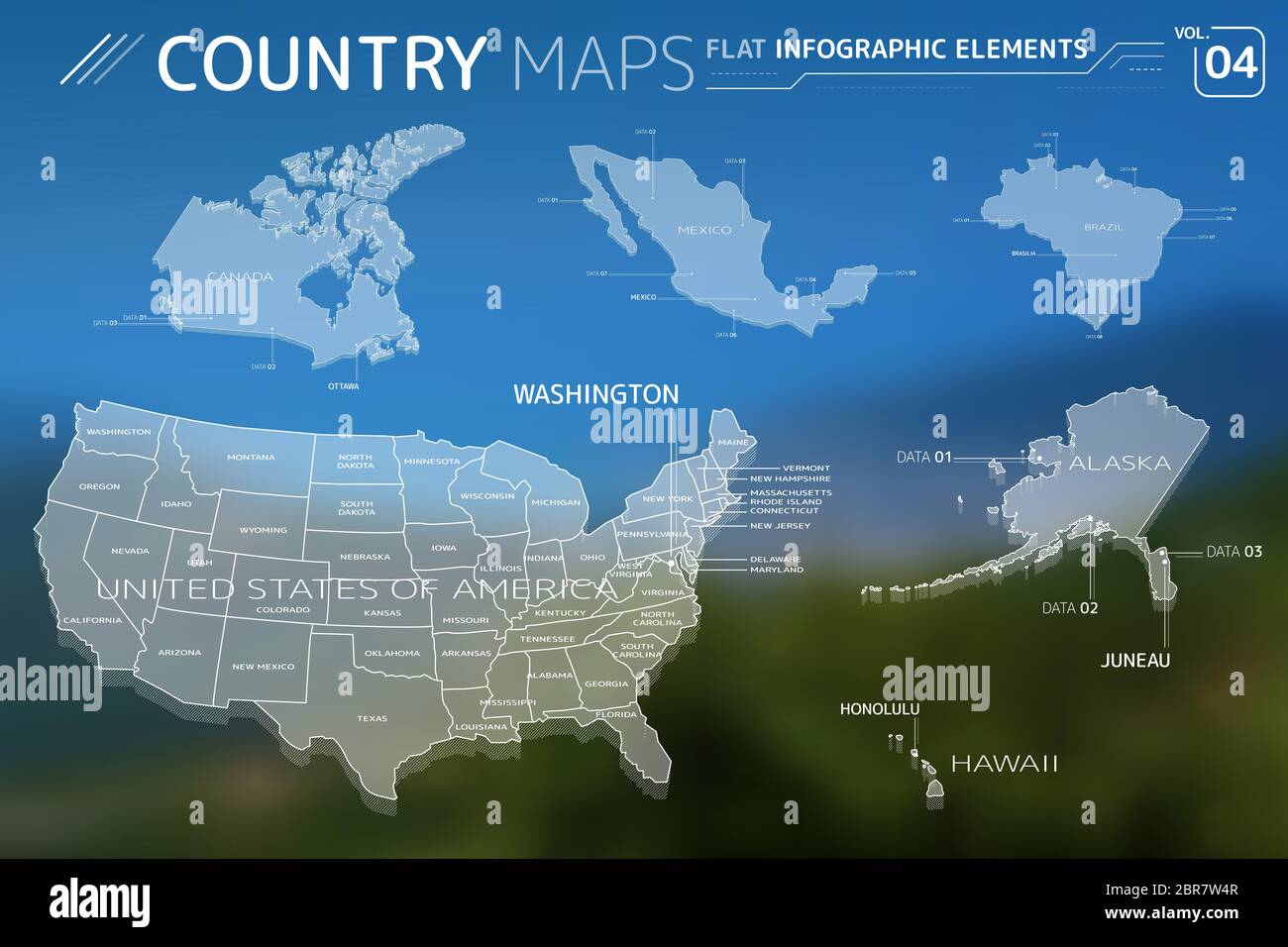 Flat vector maps collection with infographic elements Stock Photo - Alamy