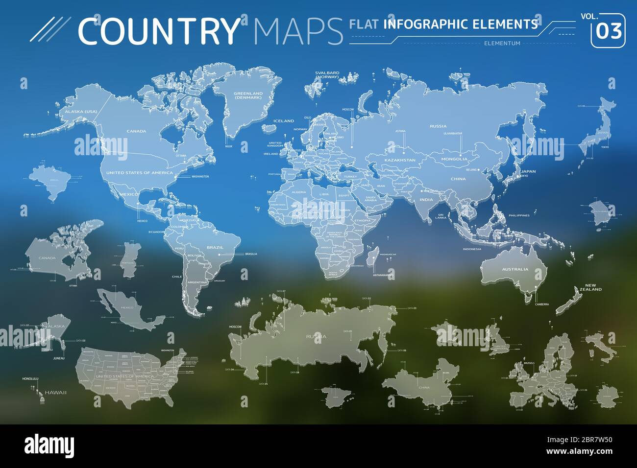 Flat vector maps collection with infographic elements Stock Photo - Alamy