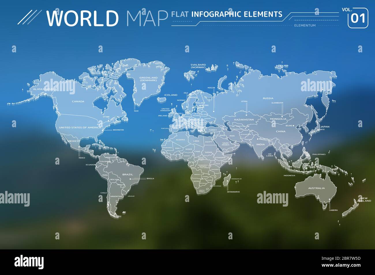 Flat vector maps collection with infographic elements Stock Photo - Alamy