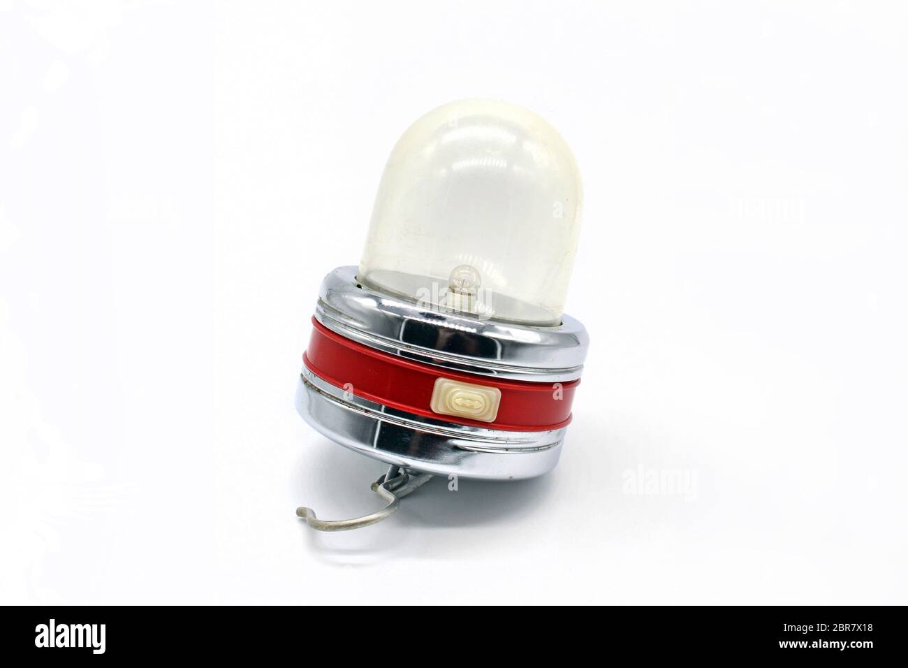 Vintage metal red flashlight torch, isolated on a white background ...