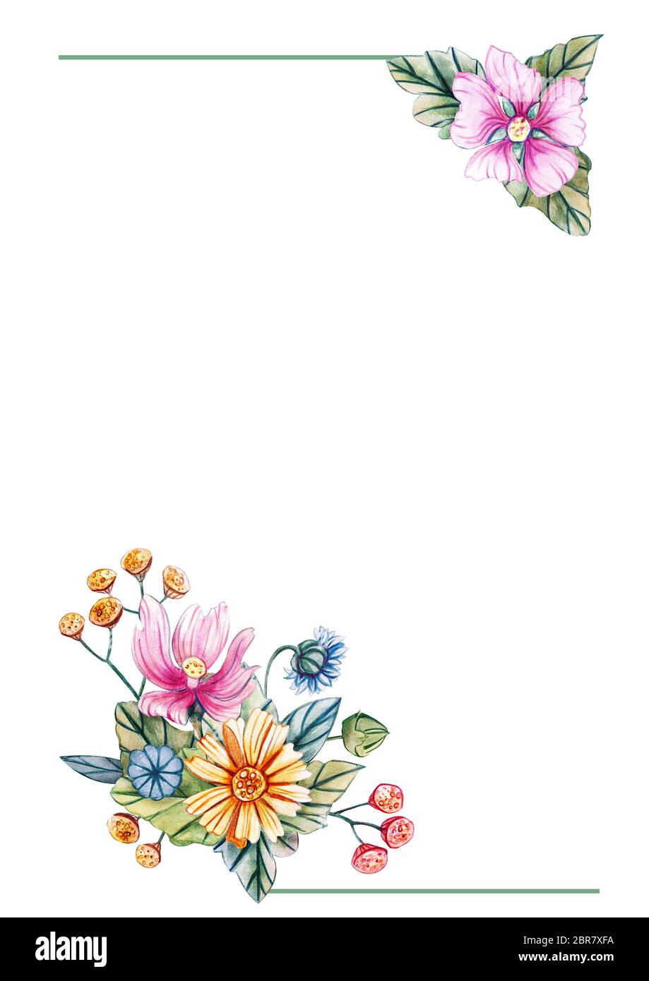Vertical rectangular festive template for text with wildflowers. Floral ...