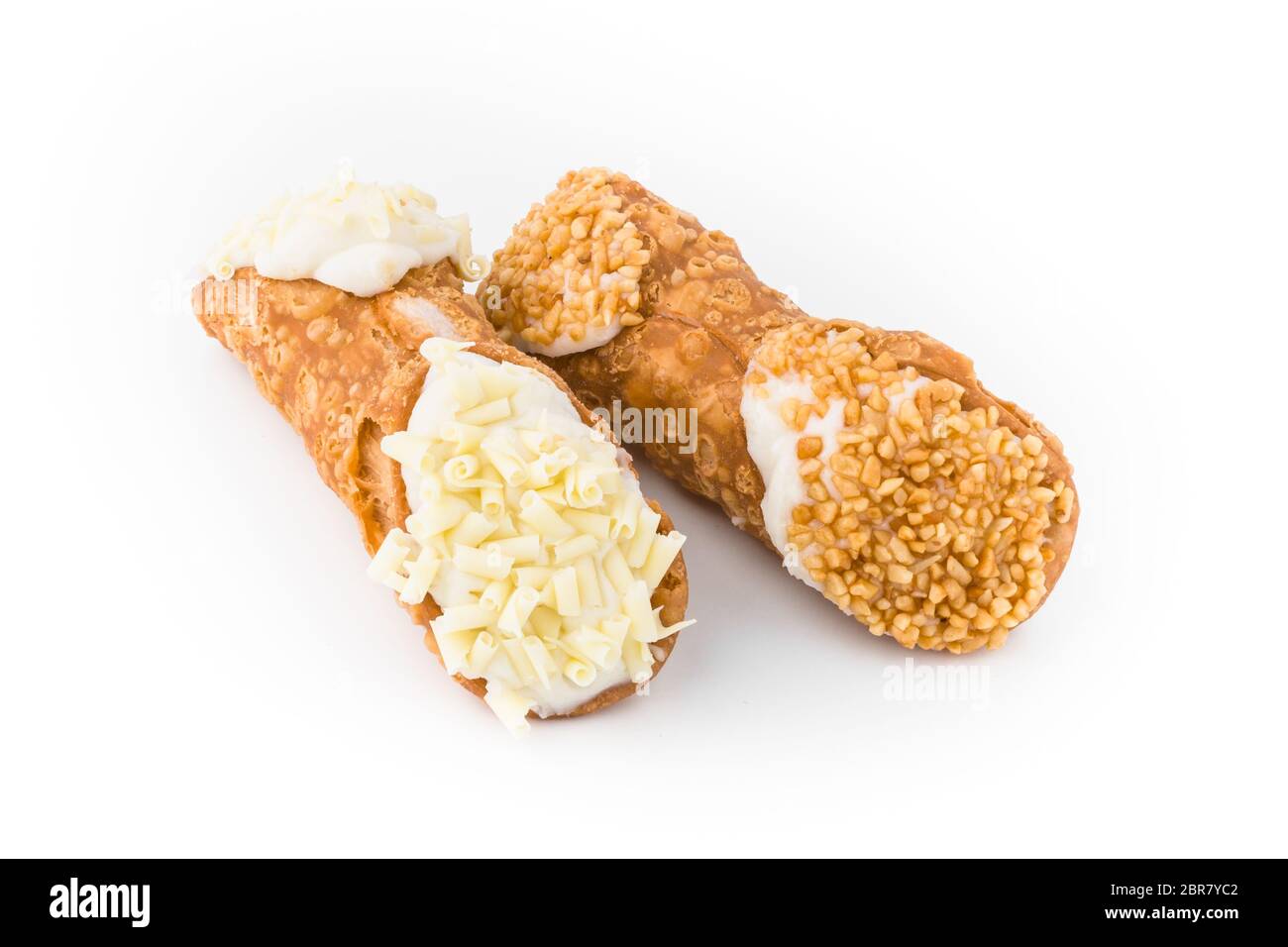 Two cannoli pastries. Traditional Sicilian dessert, filled with a rich ...