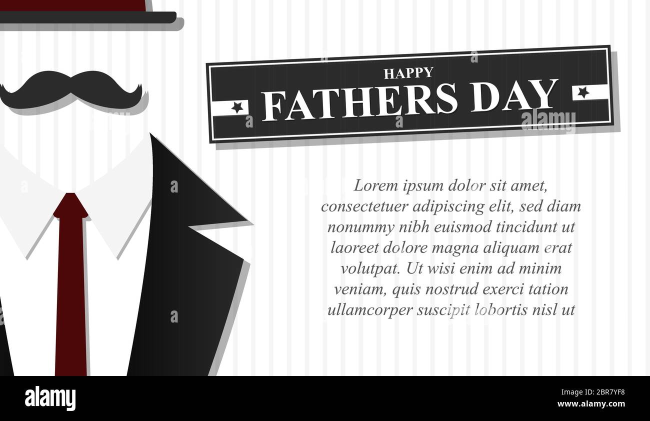 Happy Father’s Day with mustache, hat, tie and suit. With copy space ...