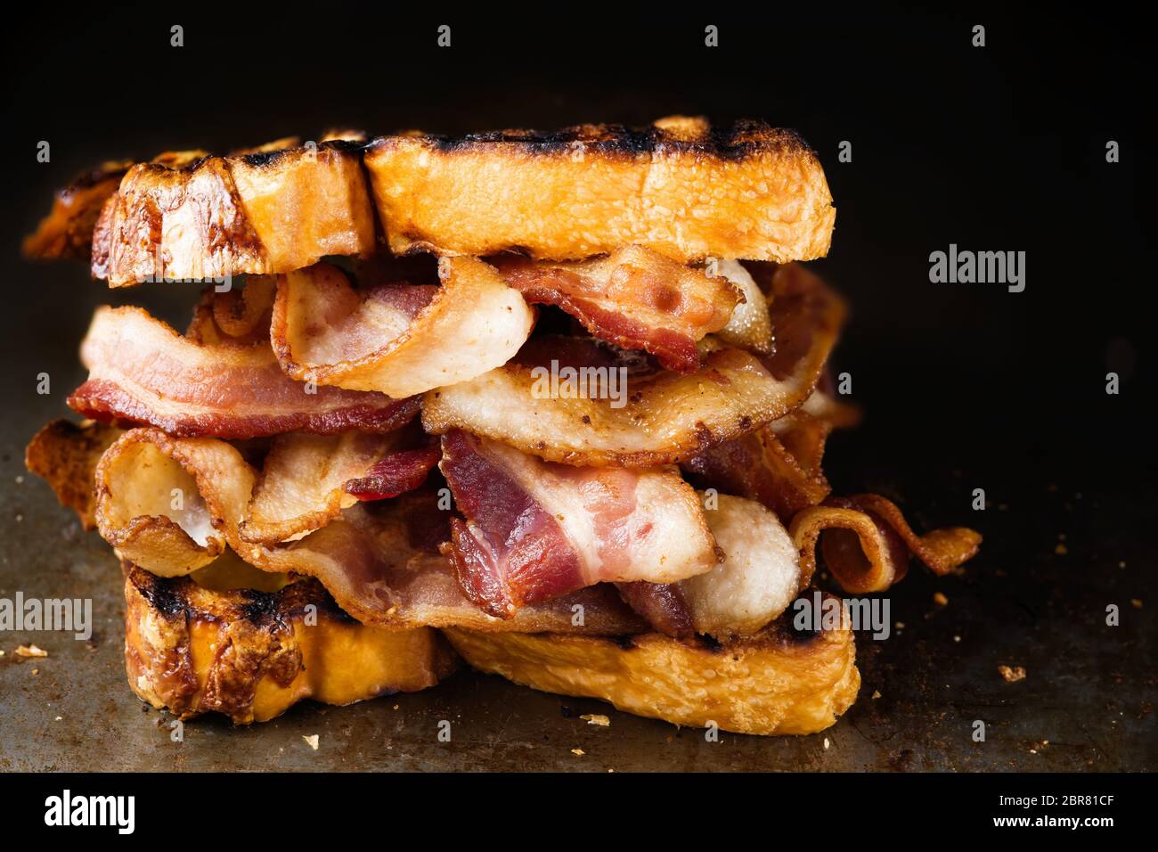 close up of rustic english bacon butty sandwich Stock Photo - Alamy
