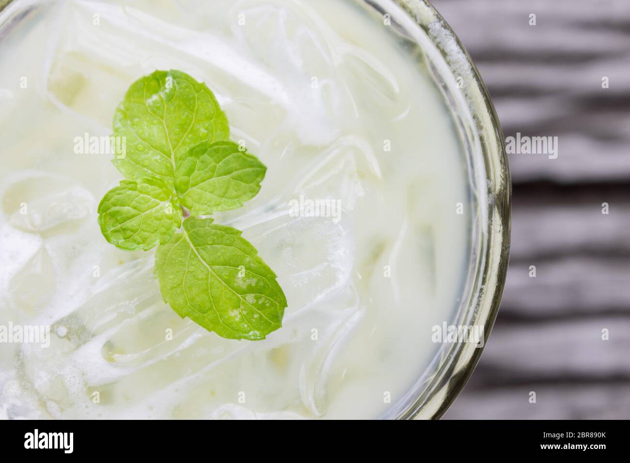 Cold Green Tea Milk Beverage or Cold Drinks Flatlay Left Frame. Green ...