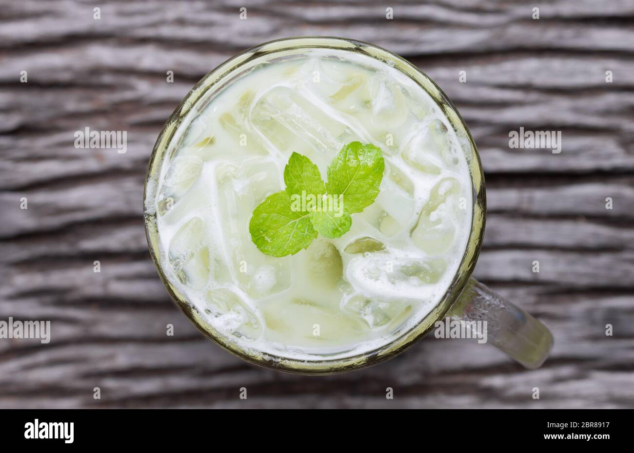 Cold Green Tea Milk Beverage or Cold Drinks Flatlay Center Frame. Green ...