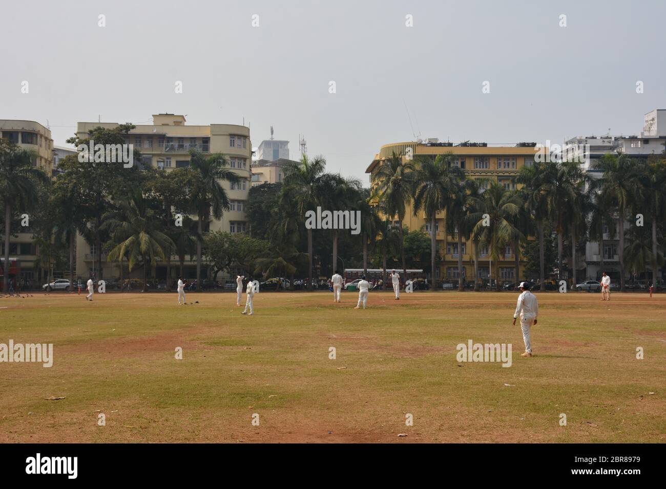 A game of cricket at the Oval Maidan in Mumbai, with Art Deco ...