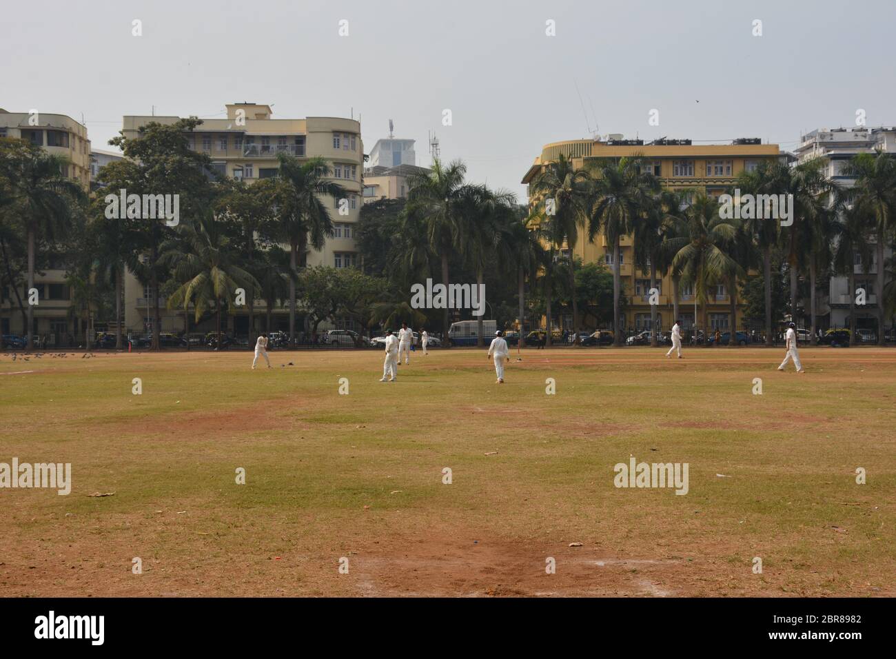A game of cricket at the Oval Maidan in Mumbai, with Art Deco ...