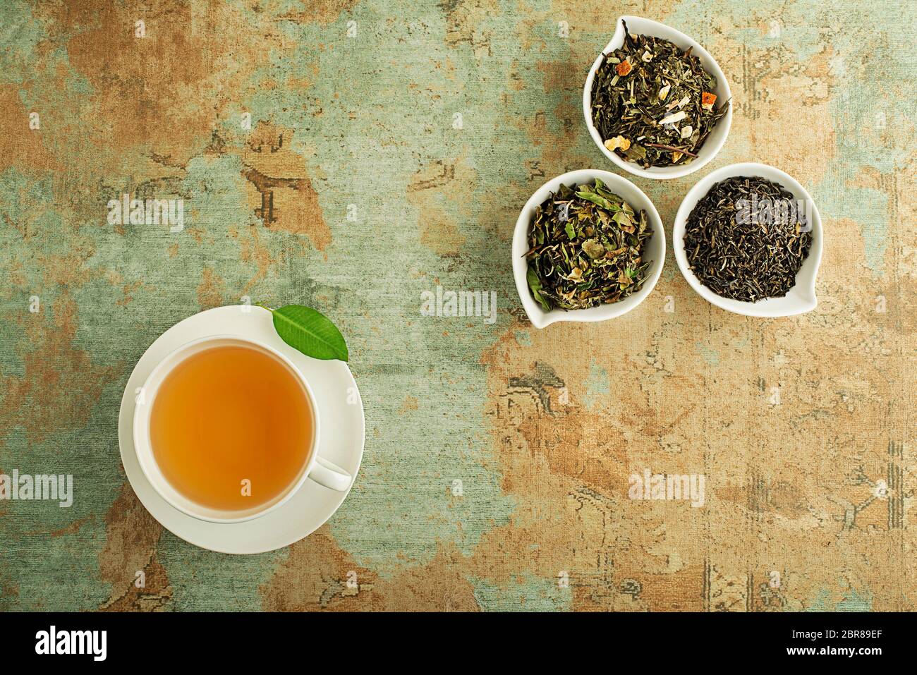 Cup of tea with dry tea collection of different types- classic black ...