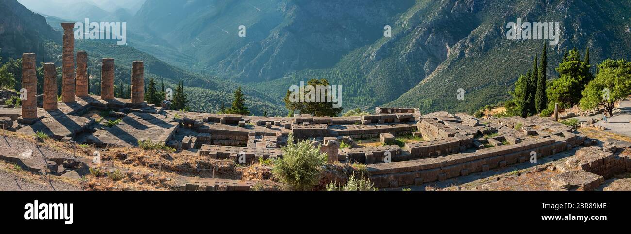 Apollo Temple in Delphi archaeological site at the Mount Parnassus ...