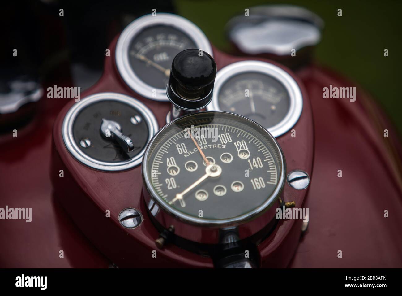 Close up horizontal image of the speedometer gauge of a vintage ...