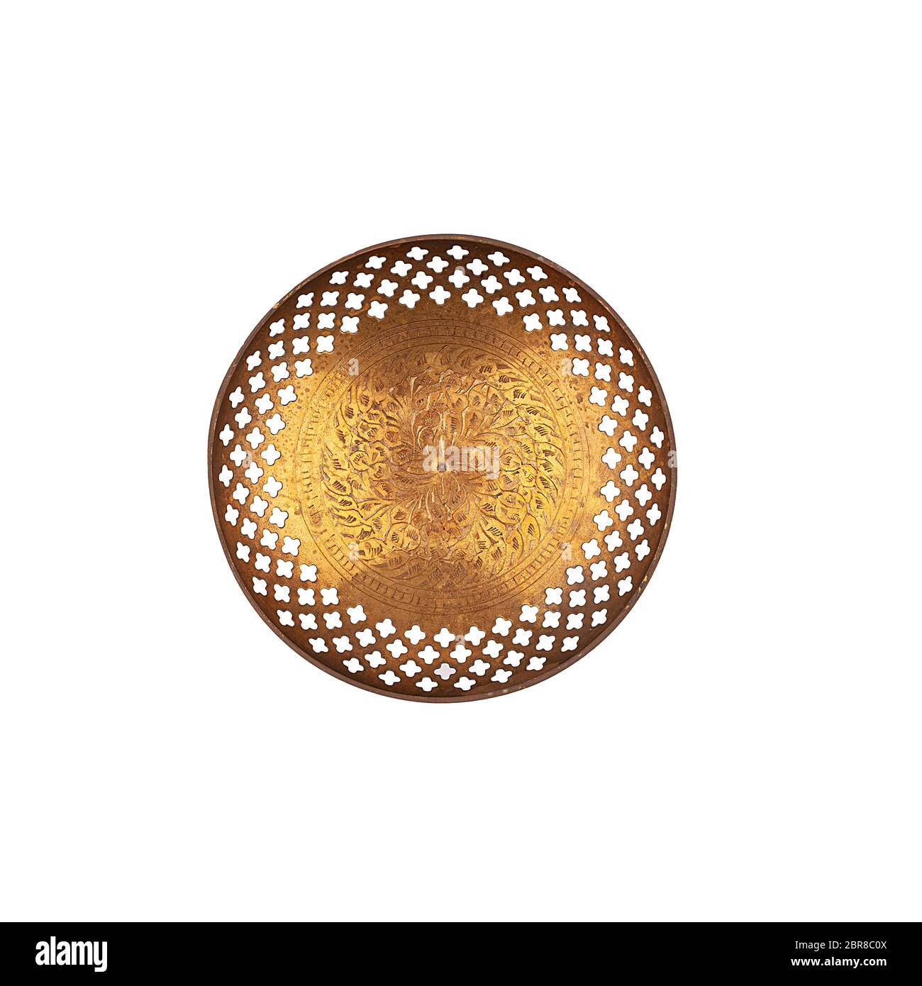 Round copper plate with handles isolated top view Stock Photo - Alamy