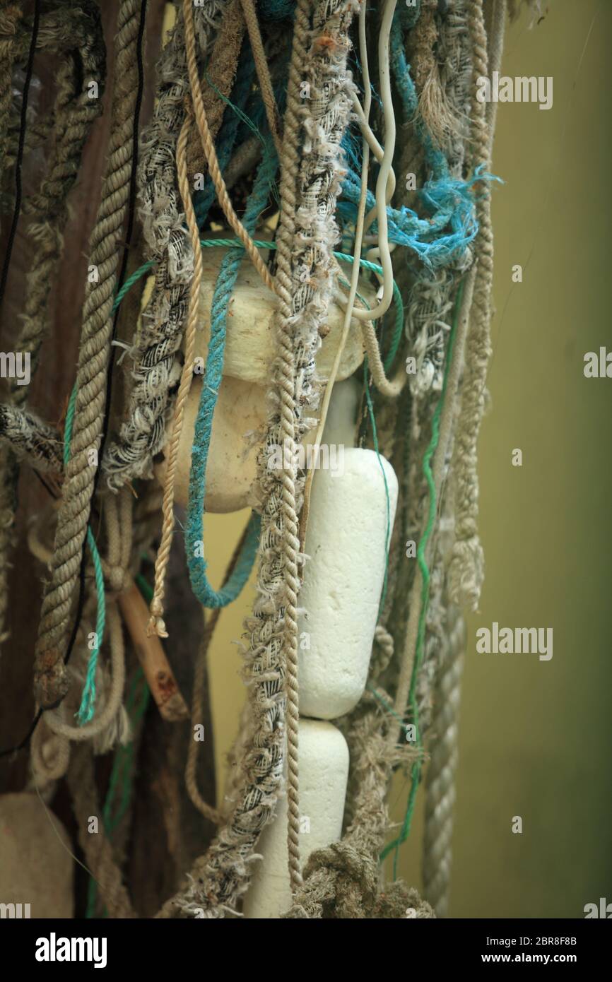 old fishing gear, ropes, bobber, close to Stock Photo - Alamy