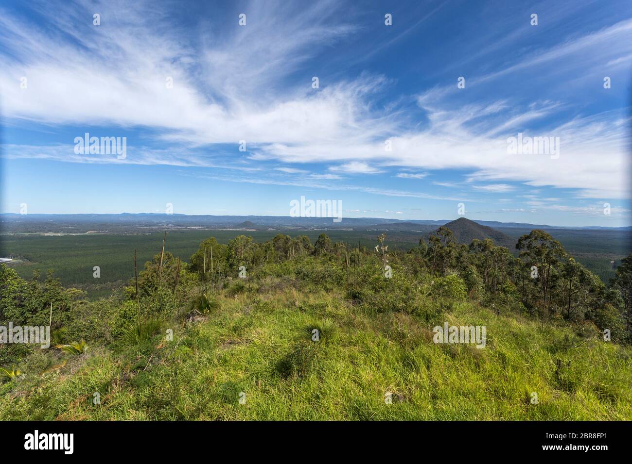 Panoramic view towards the west of the summit of Mount Beerburrum ...
