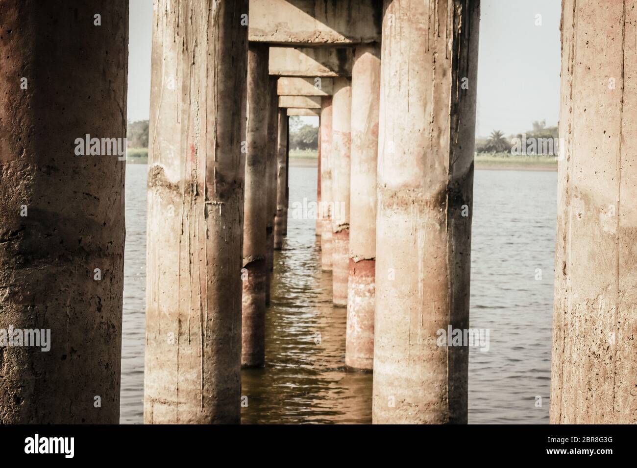 Pillars of urban bridge architecture, made from high strength concrete ...