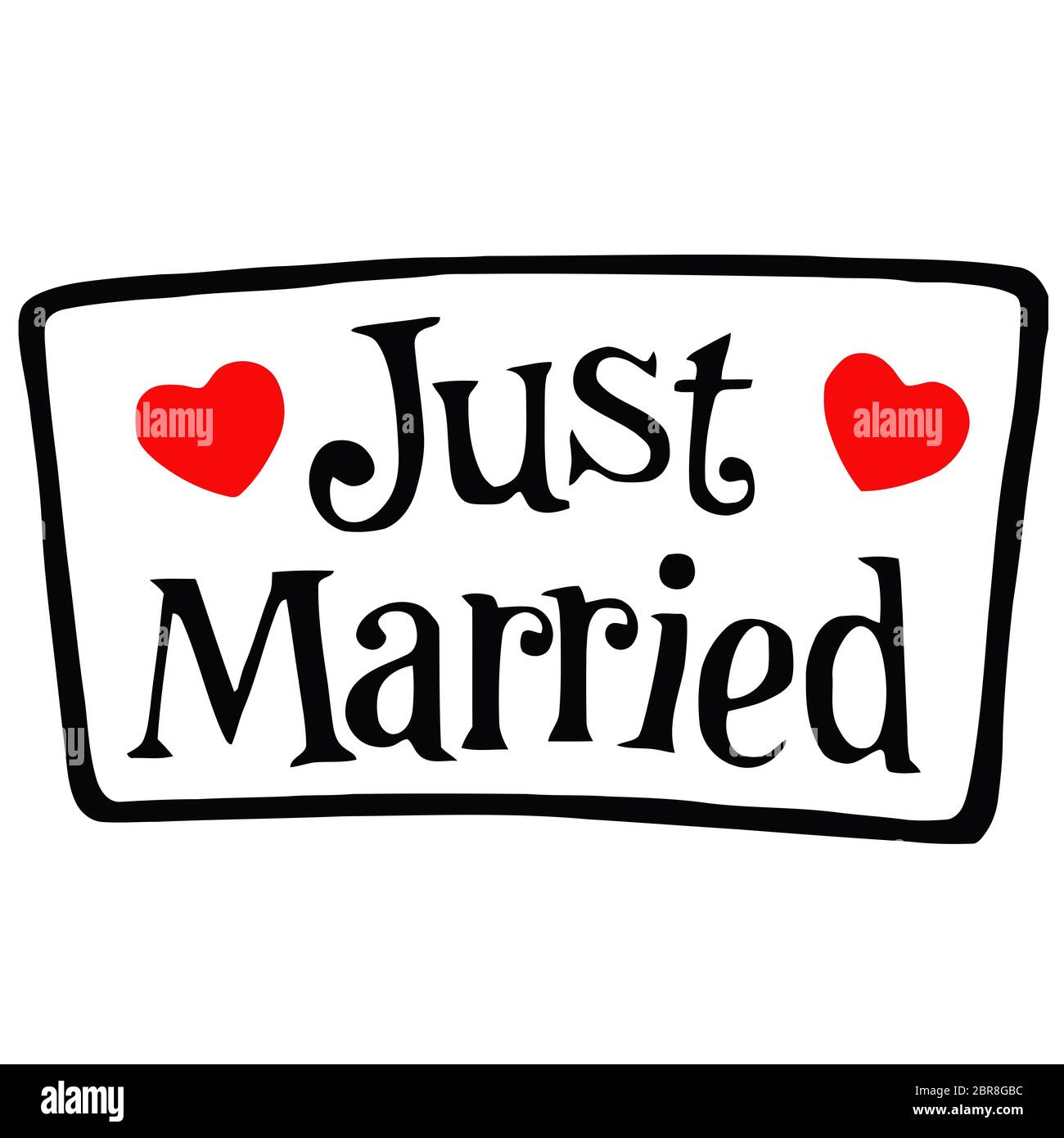 wedding just married love heart romantic lettering illustration Stock ...