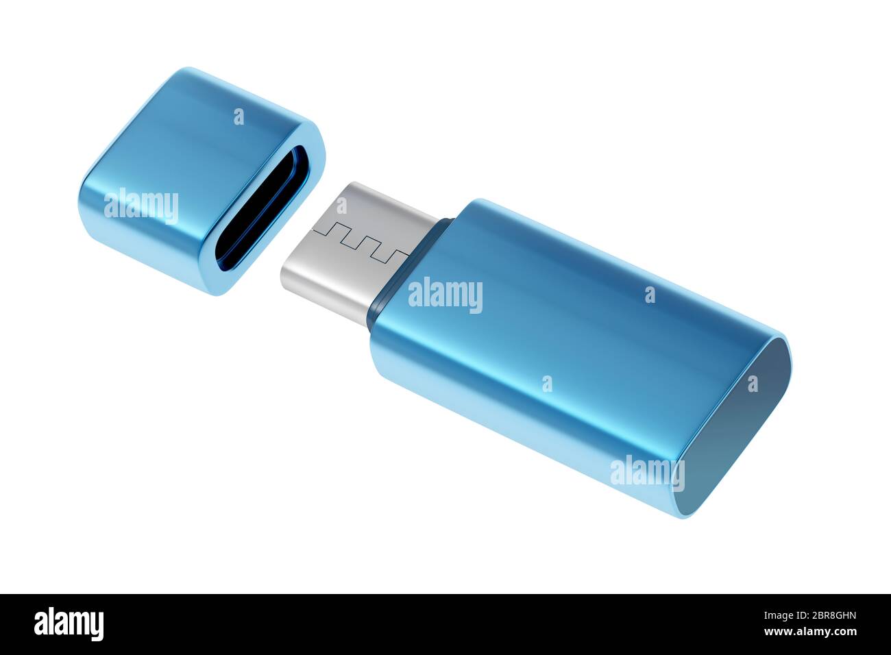 Blue usb-c flash stick isolated on white background Stock Photo - Alamy