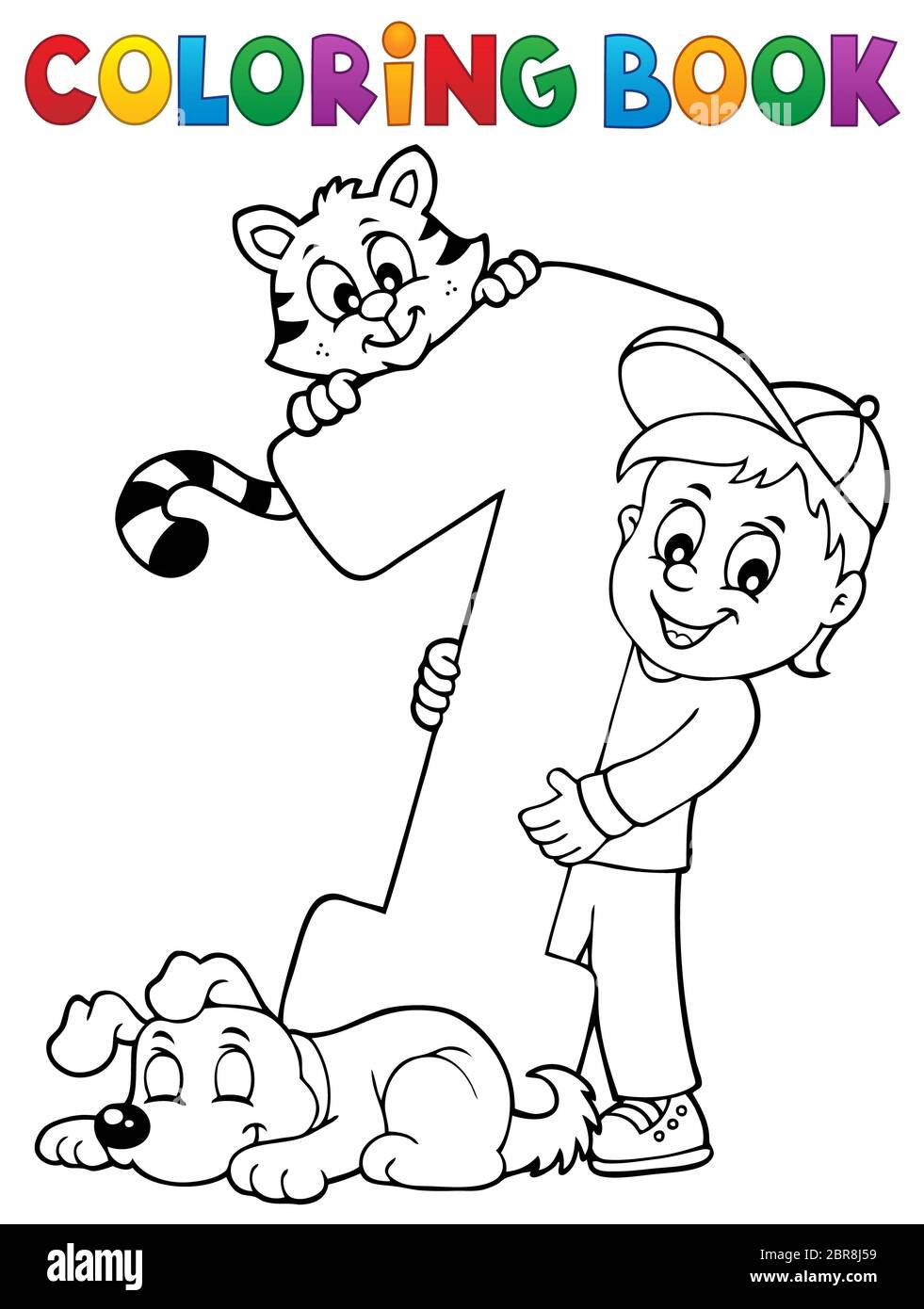 Coloring book boy with number one - picture illustration Stock Photo ...