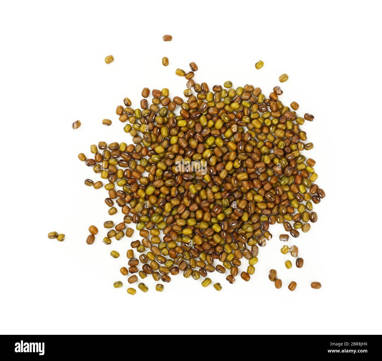 Close up heap of green and brown dried Asian traditional mung (moong ...