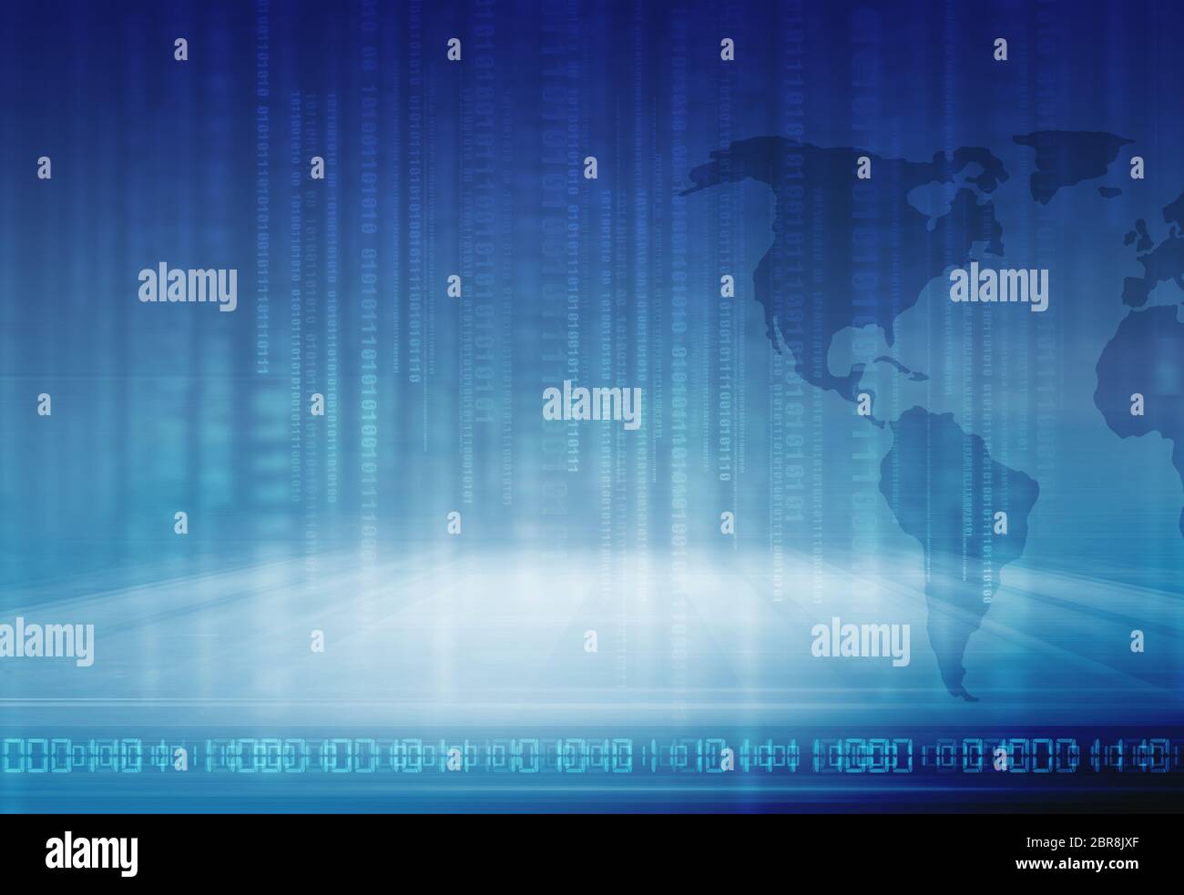 Abstract digital technology background, binary codes strings coming down from top edge . 3d ...