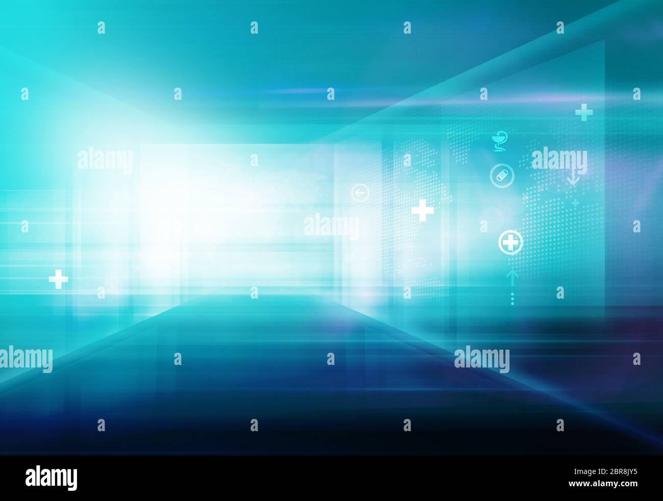Abstract high tech health care 3D space, digital technology background ...