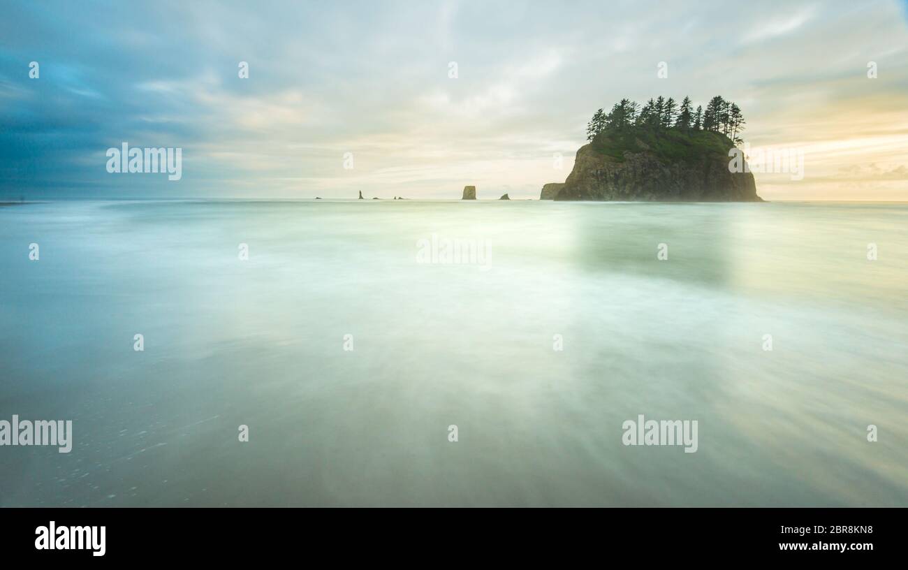 sea stack in sunset time,scenic view of second beach in mt Olympic ...