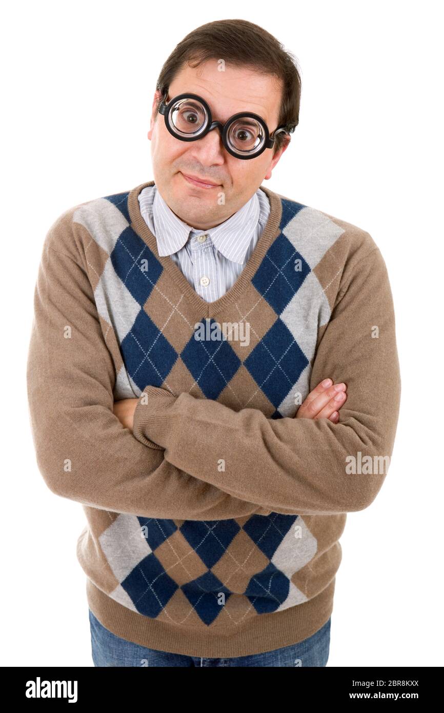 geek man isolated on white background Stock Photo - Alamy