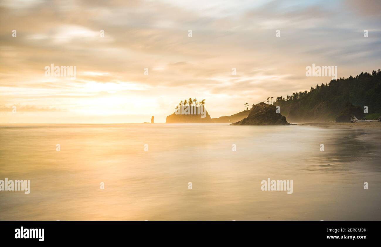 sea stack in sunset time,scenic view of second beach in mt Olympic ...